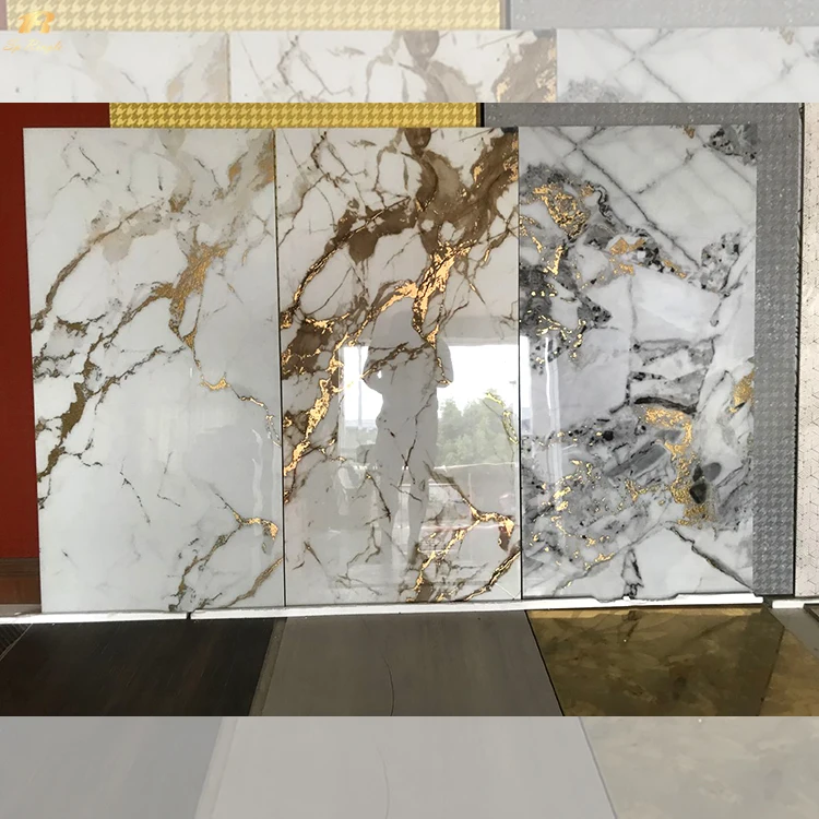 Gold Vein Slab Ceramic - Large Format Tile in Blue-purple