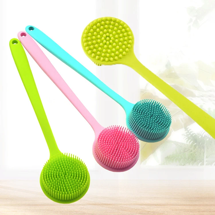 Long Stick Handle Silicone Body Scrubber Double Sided Message Back Bath ...