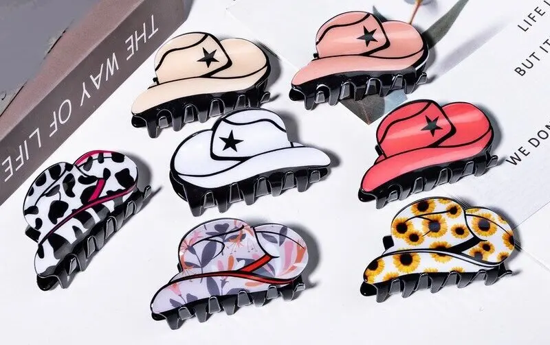 HONEY 8CM Acrylic Cowgirls Cowboys Hat Boot Western Hair Claw Clips ...