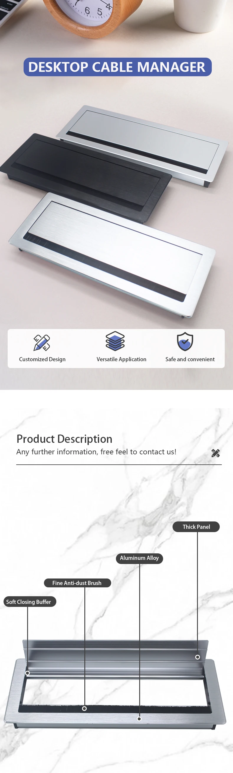 Office Table Cable Soft Closing Manager Furniture Sockets Grommets Hole ...