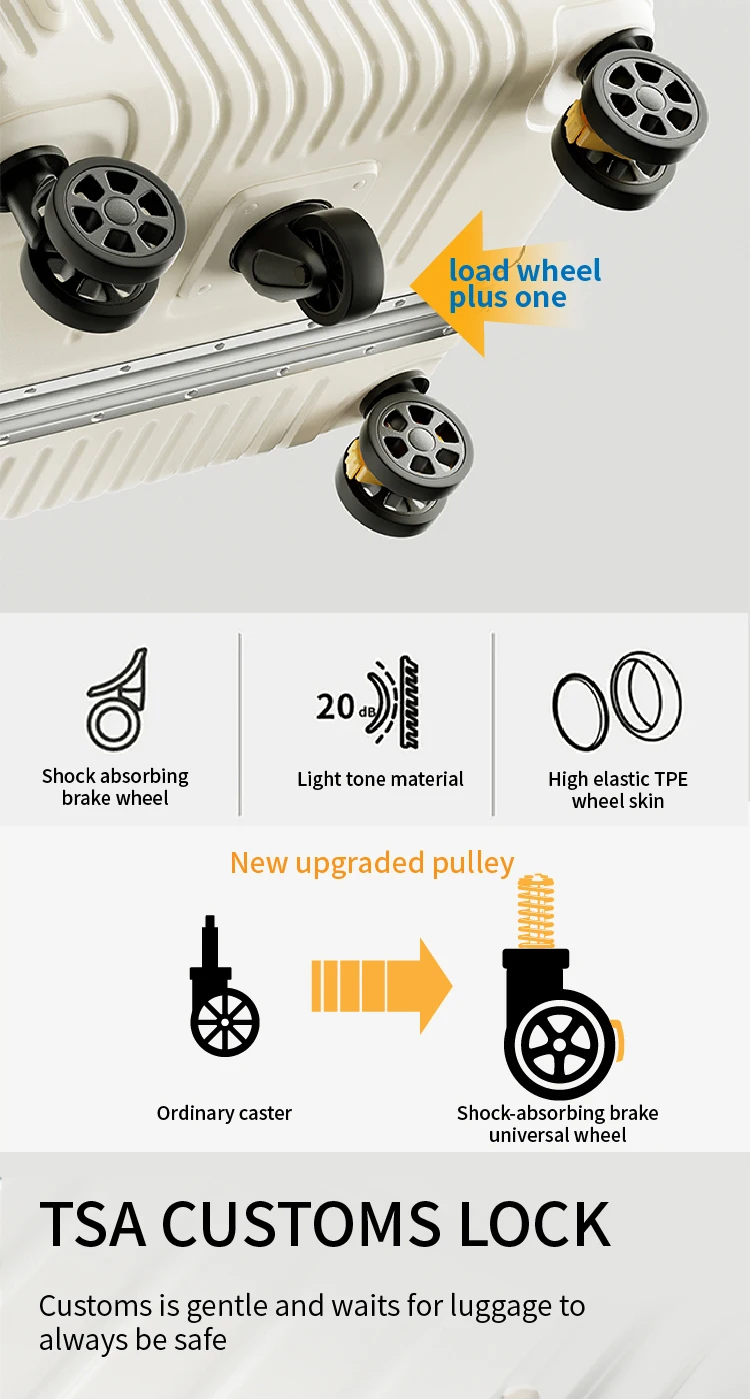 Heavy Duty TSA Lock - Cup Holder & USB Removable Wheel Luggage Set
