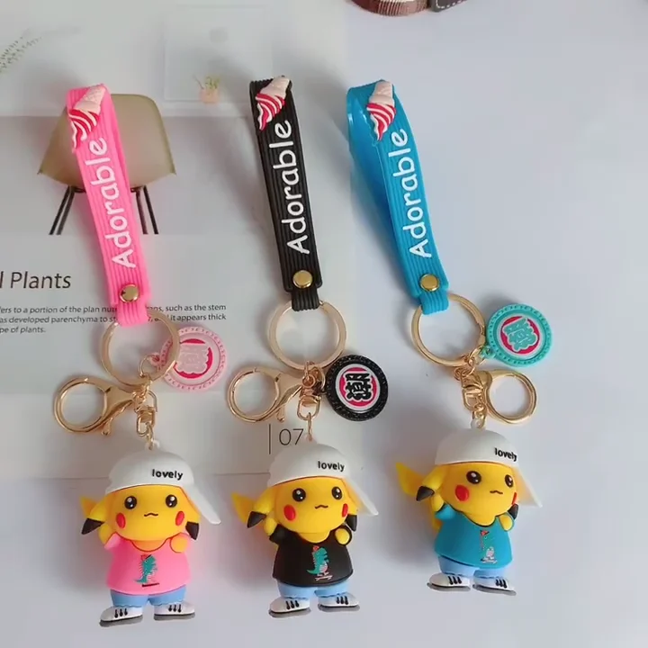 Pvc Rubber 3d Cartoon Sport Poke Keychain With Wristlet Cute Key Ring ...