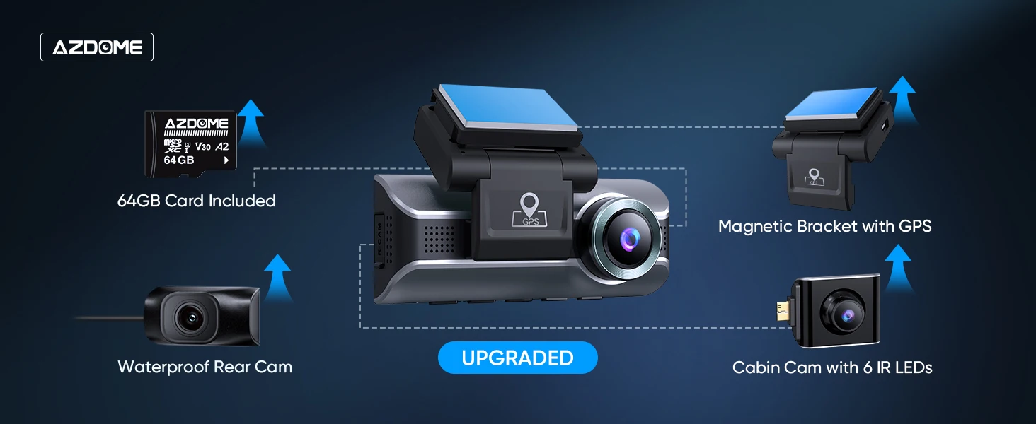 AZDOME M550-3CH 3 Camera 4K Car DVR with GPS and Night Vision