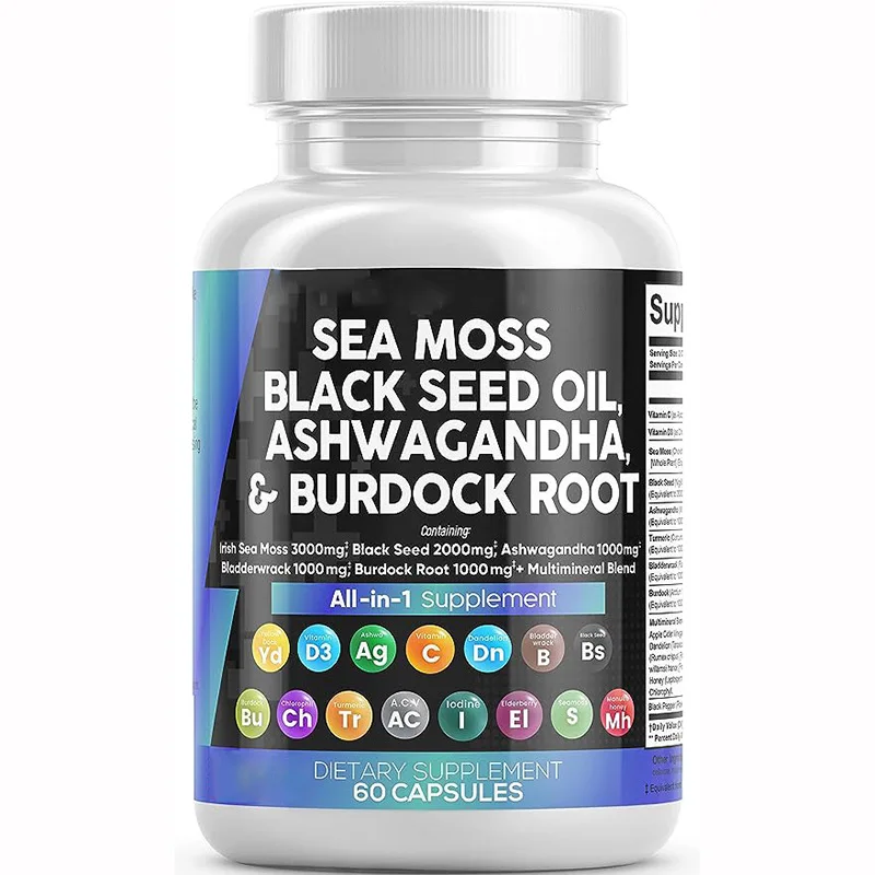Private Label Sea Moss Black Seed Oil Ashwagandha Ginger Capsules All ...