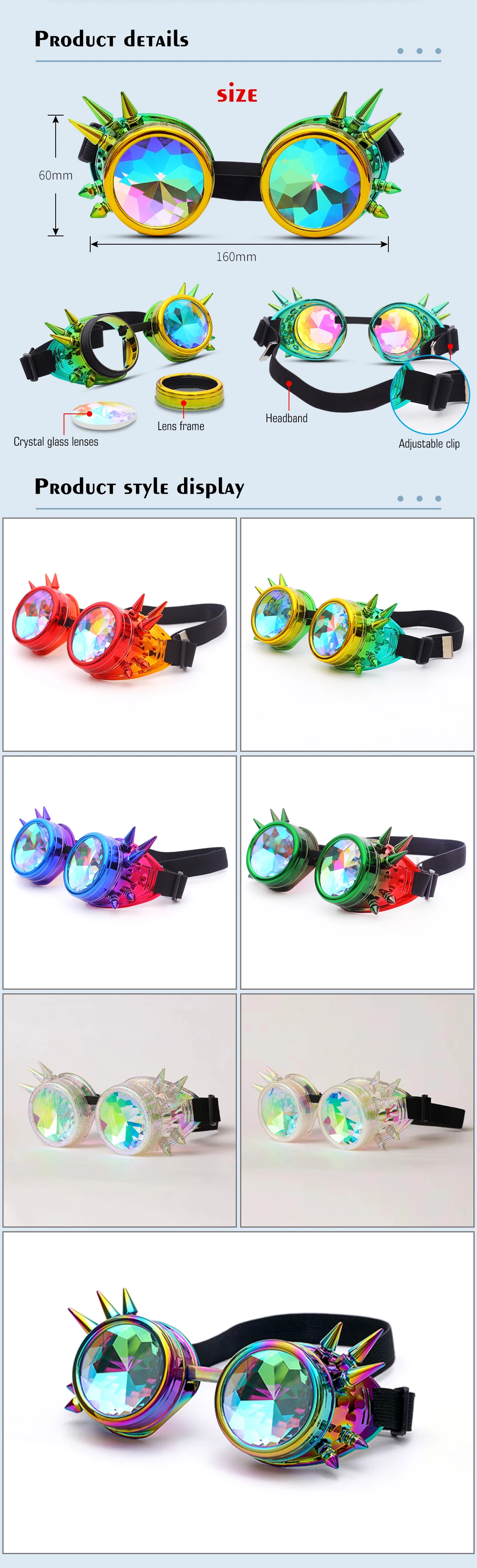 Hot Sale Spike Steampunk Goggles Kaleidoscope Glasses Colorful Frames ...