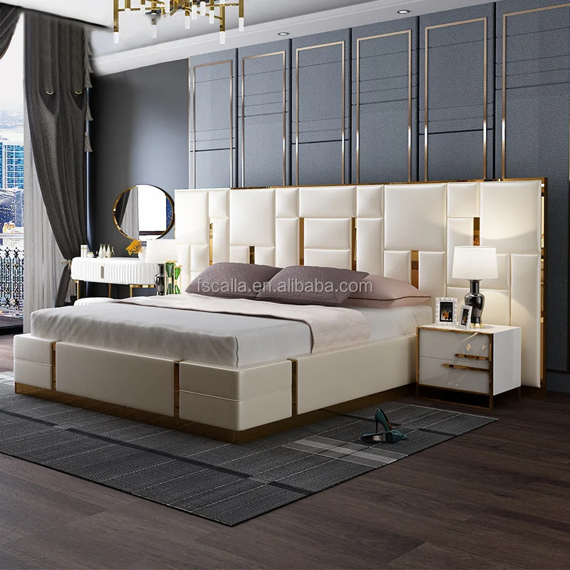Luxury King Size Bed Frame in Genuine Leather - Modern Design for ...