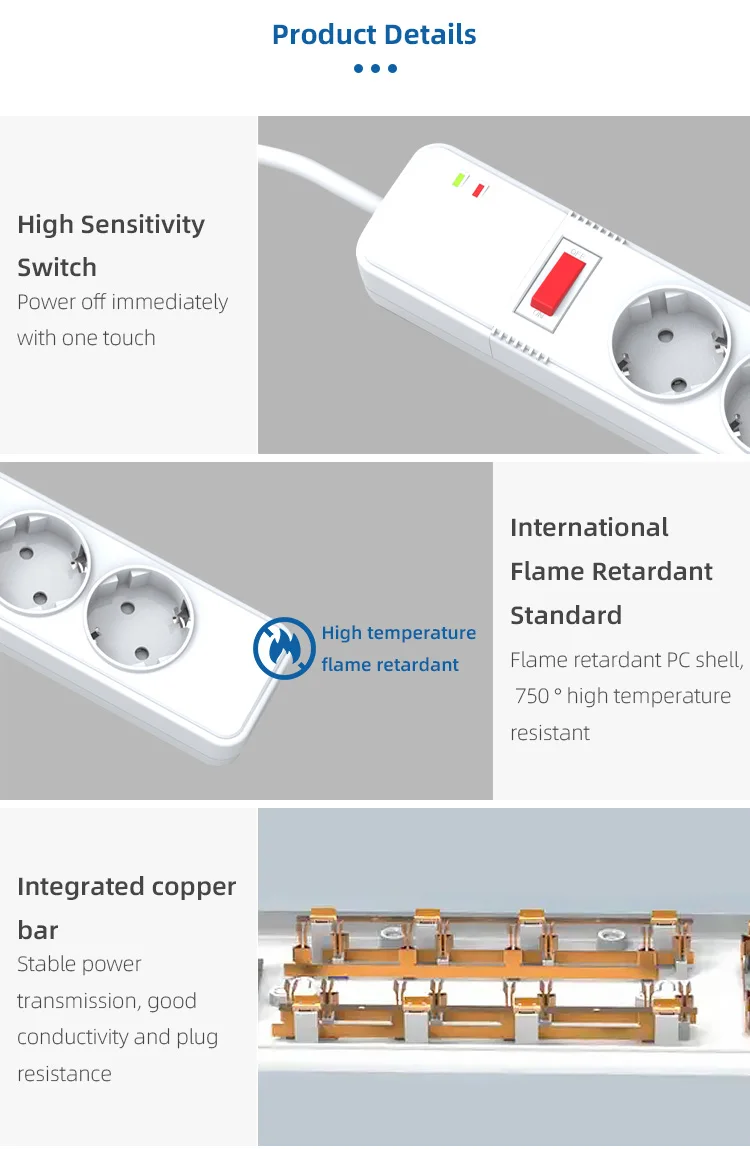Oem Odm Electric Power Strip 10/16a Overload Protection Eu 5 Ac Outlet ...