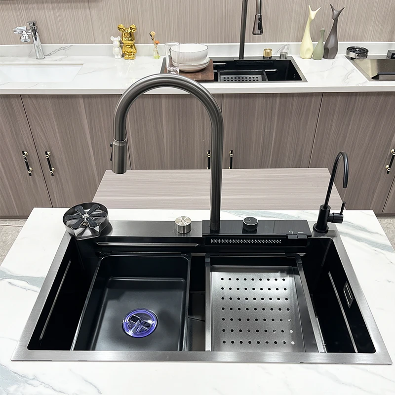 Smart Stainless Steel Nano Step Dark Grey Sink Kitchen Temperature ...
