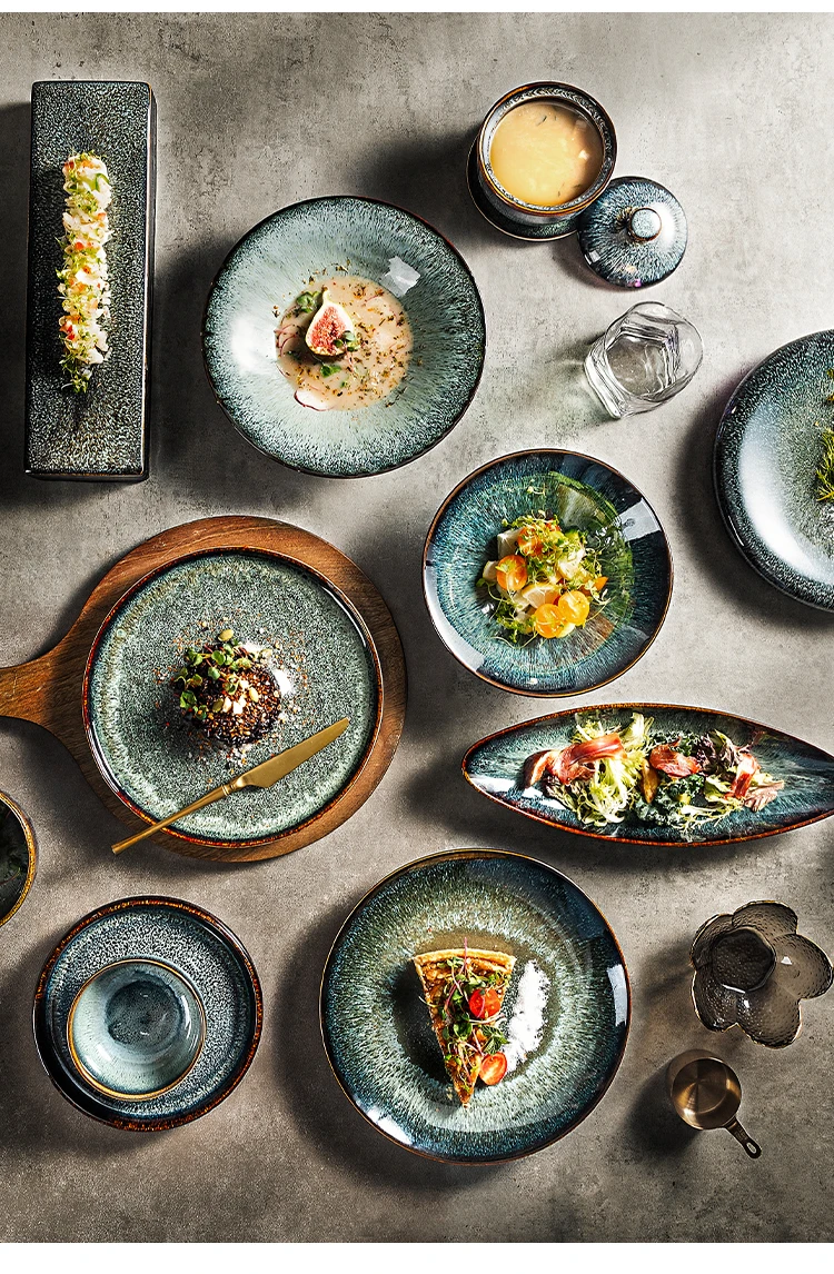 2024 Japandi Blue Reactive Glazed Porcelana Dinnerware Crockery Kitchen ...