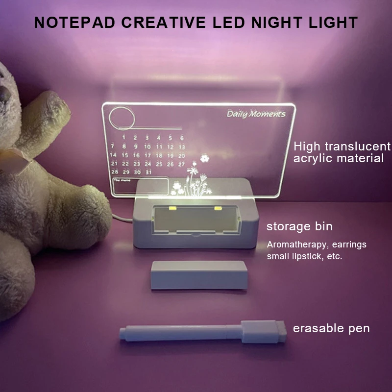 Acrylic Creative Note Board with LED Night Light Lamp