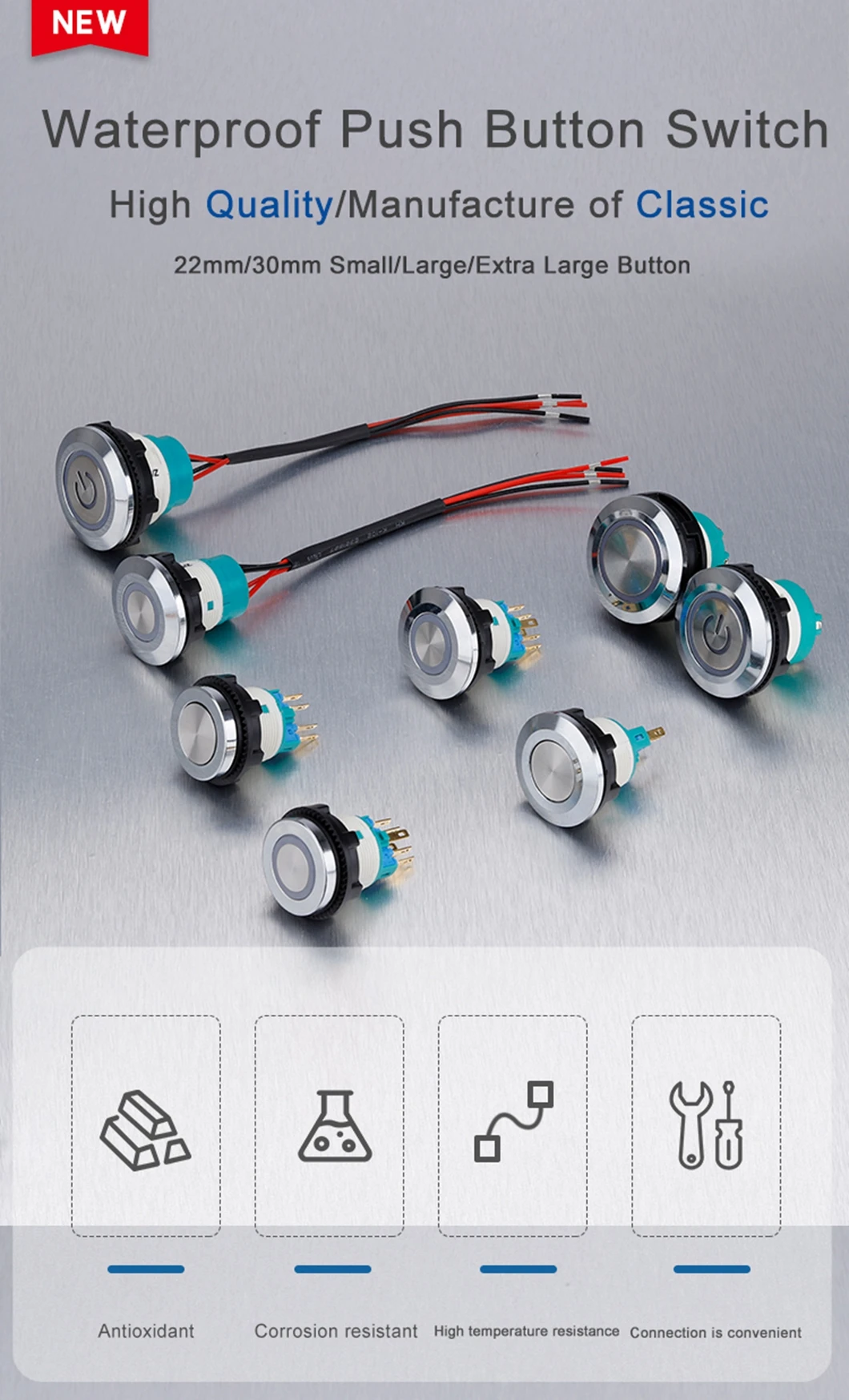 ABILKEEN Waterproof Momentary Switch - RGB LED Stainless Steel