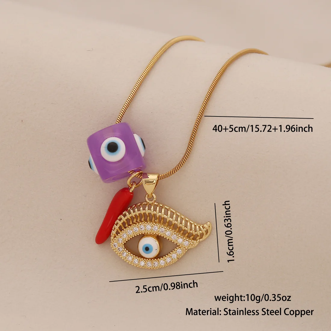 Square Evil Eye Necklace - 18k Gold Stainless Steel Chain