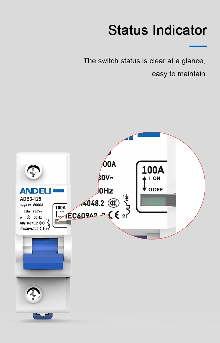 ANDELI Miniature Circuit Breaker (MCB) ADB3-125-1P 20A 40°C