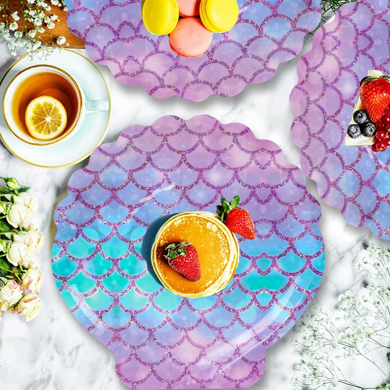 Mermaid Seashell Paper Plates Disposable Plates Mermaid Dinnerware Set ...