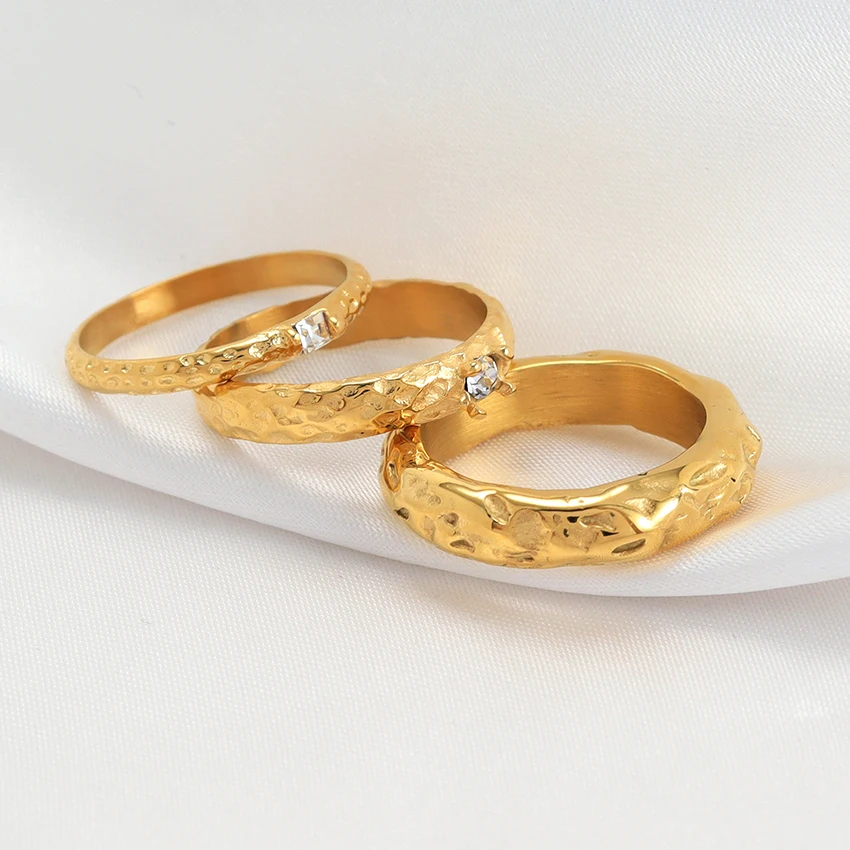 Chic 18K Gold Hammered Rings Set for Men and Women - Waterproof Chunky ...