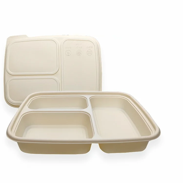Biodegradable Corn Starch 3 Compartment Food Container With Lid ...