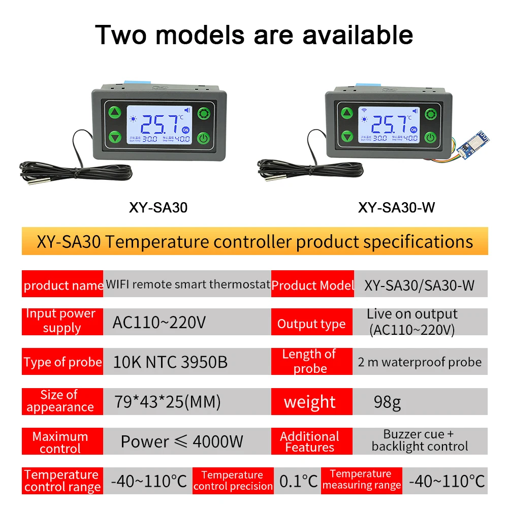 XY-SA30 AC110-220V 30A WIFI Thermostat - Smart Temp Control