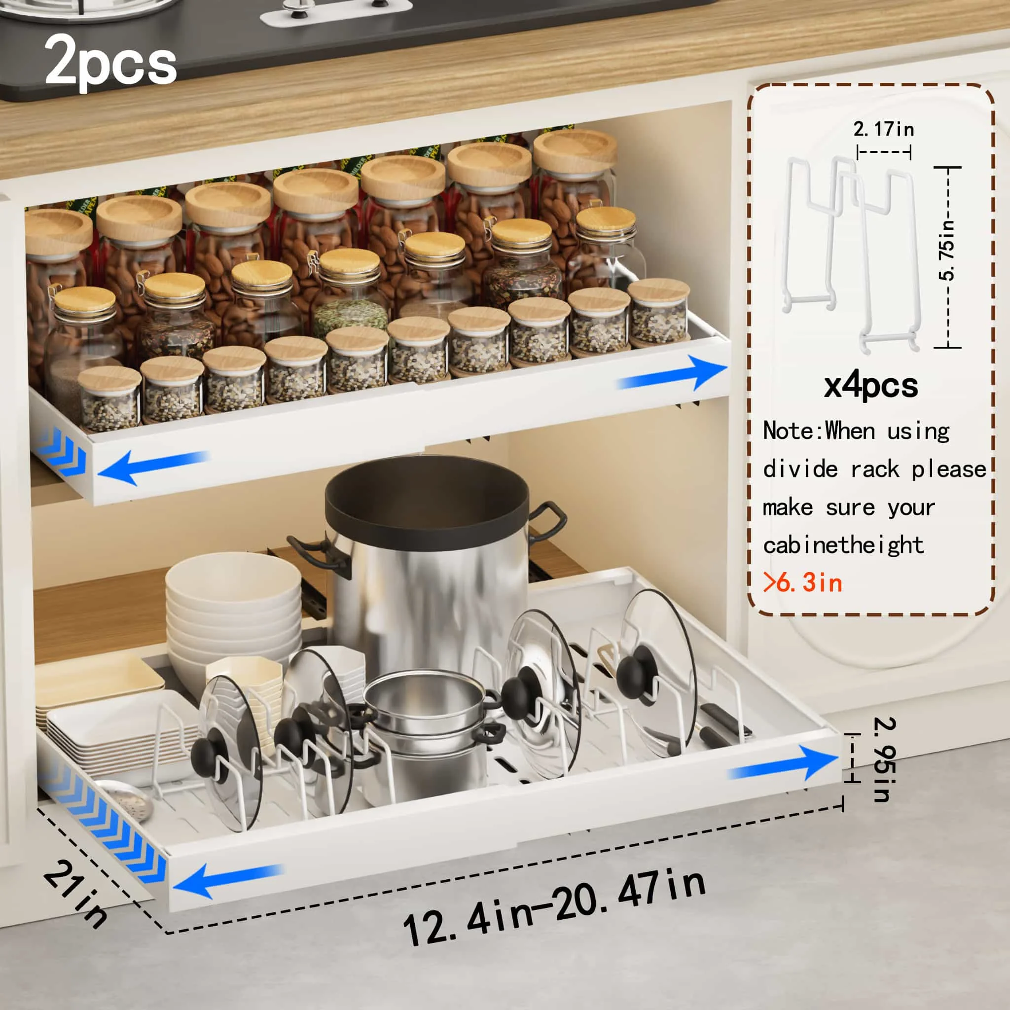 2 Pack Adjustable Expandable Pullout Sliding Pot And Pan Spoon Drawers ...