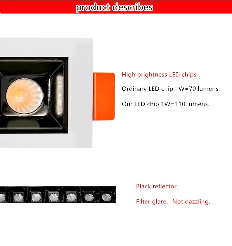 Simple Recessed Rectangle Long Grille Ceiling Lamp 5 Grids 10w Ac85~265v Led Spot Light For Home ...