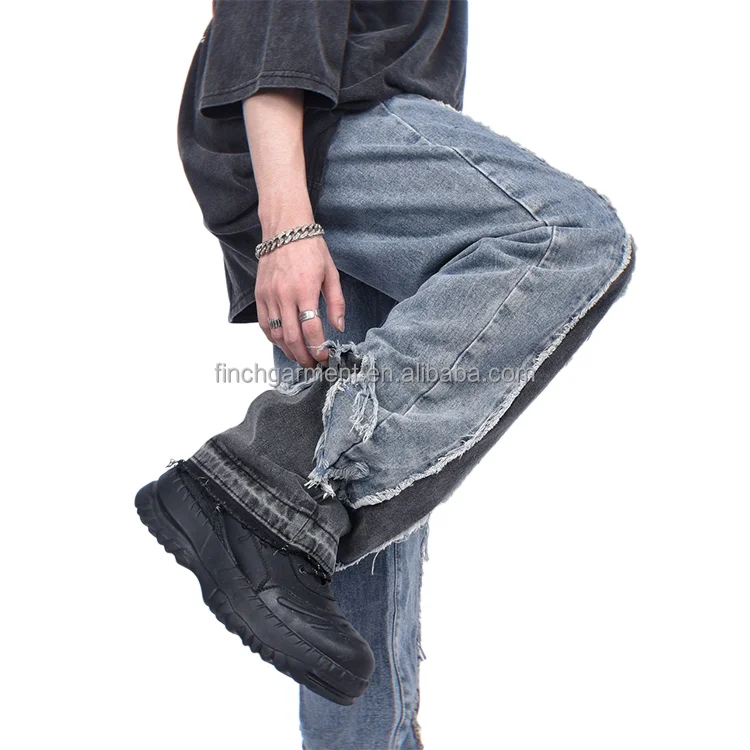 Finch Garment Custom Stacked Jeans Men Patchwork Streetwear Distressed ...
