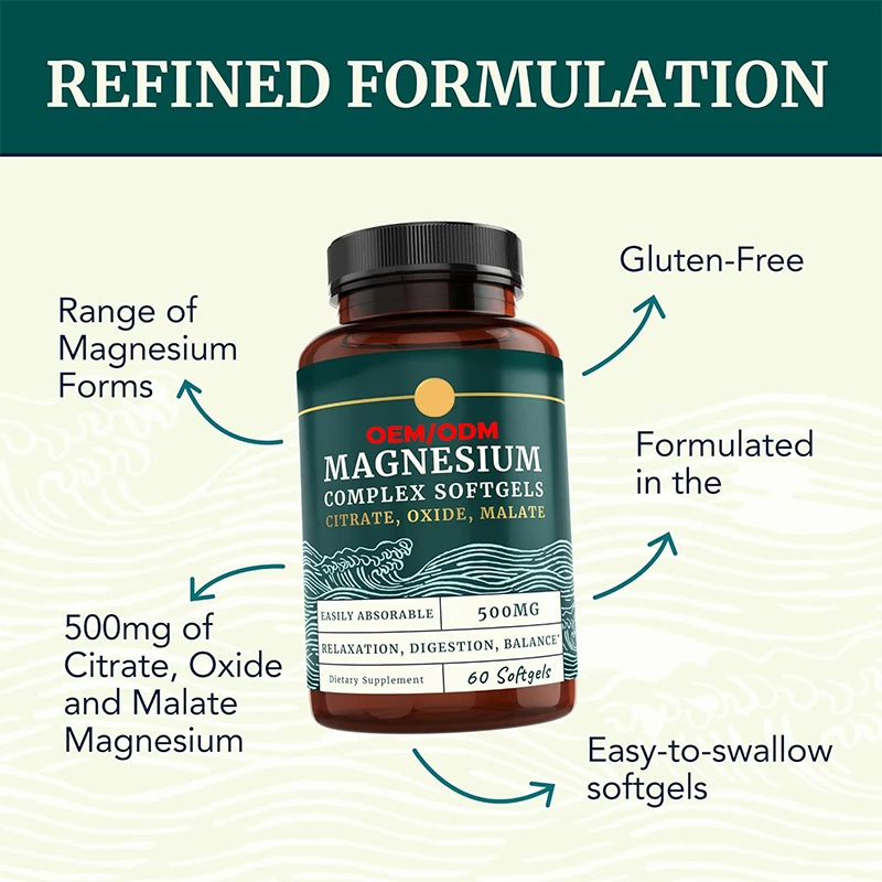 60 Count Triple Magnesium Softgels Citrate Malate And Oxide Highly ...
