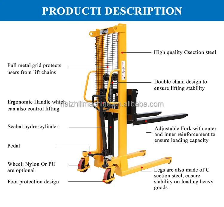 Haizhili Manual Forklift 1ton 2 Ton 2m 2.5m 3m 3.5 Pallet Handling ...