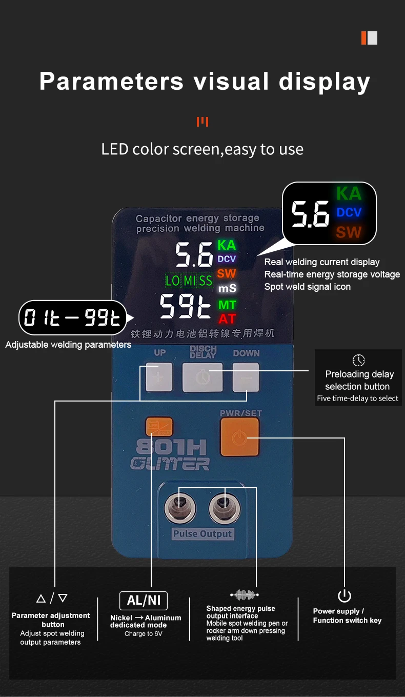 Glitter 801H 19.8KW Battery Spot Welder 3500A Pulse Welding Machine OEM