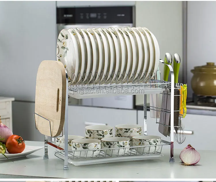 Dish Rack Two Tier Metal Compact Dish Plate Drying Rack Dish Dryer ...