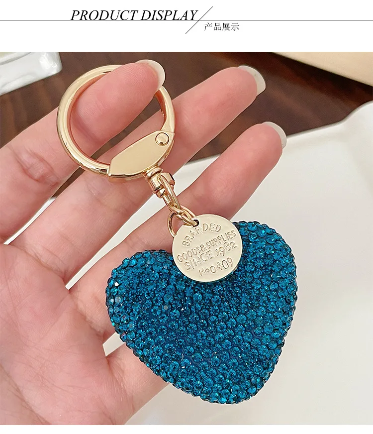 Luxury Multi-color Love Heart Keychain Full Rhinestone Alloy Key Rings ...