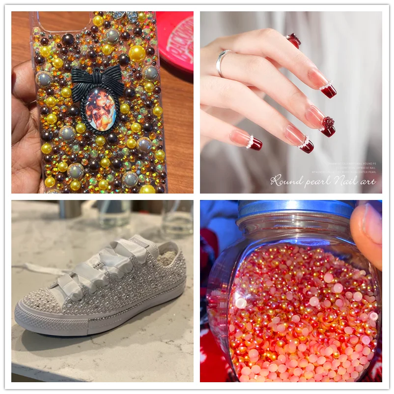 Bulk Sale 2 4 6 8 10 12 14 Mm Flat Back Pearls Ab Rhinestone 60 Colors ...