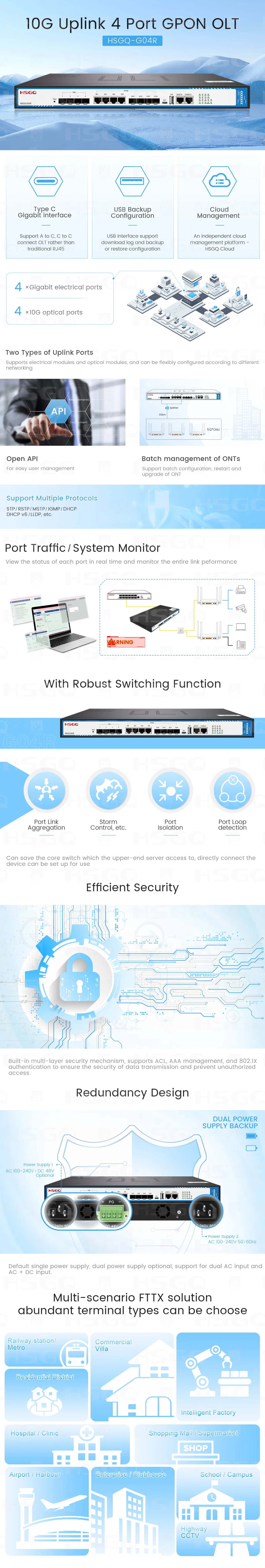 HSGQ-G04R Telecom Equipments Device Olt Gpon 4 Pon Ftth