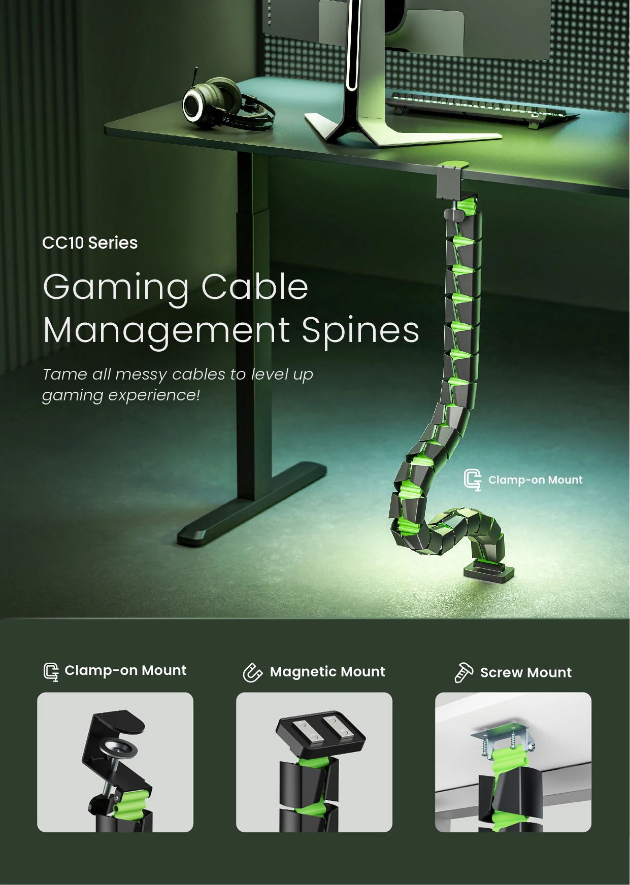 Height Adjustable Clamp-On Quad Entry Desk Cord Organizer Vertebrae ...