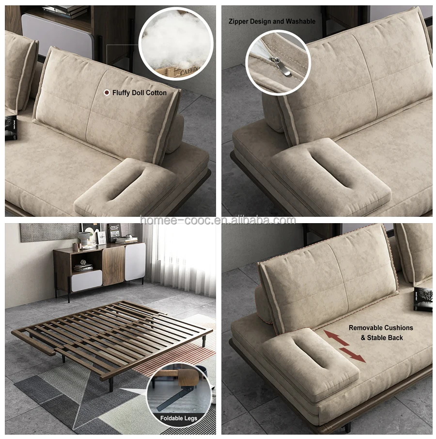 Wooden Pull Out Sleeper Sofa - Space-Saving Living Room Furniture