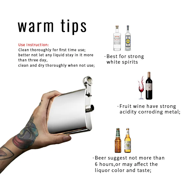 Wholesale Custom Logo 6oz Matte Black Hip Flask Stainless Steel