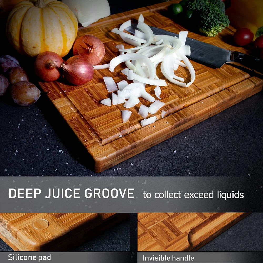 FLYWOD Kitchen Tools Chopping Block Bamboo Chopping Board Set End Grain ...