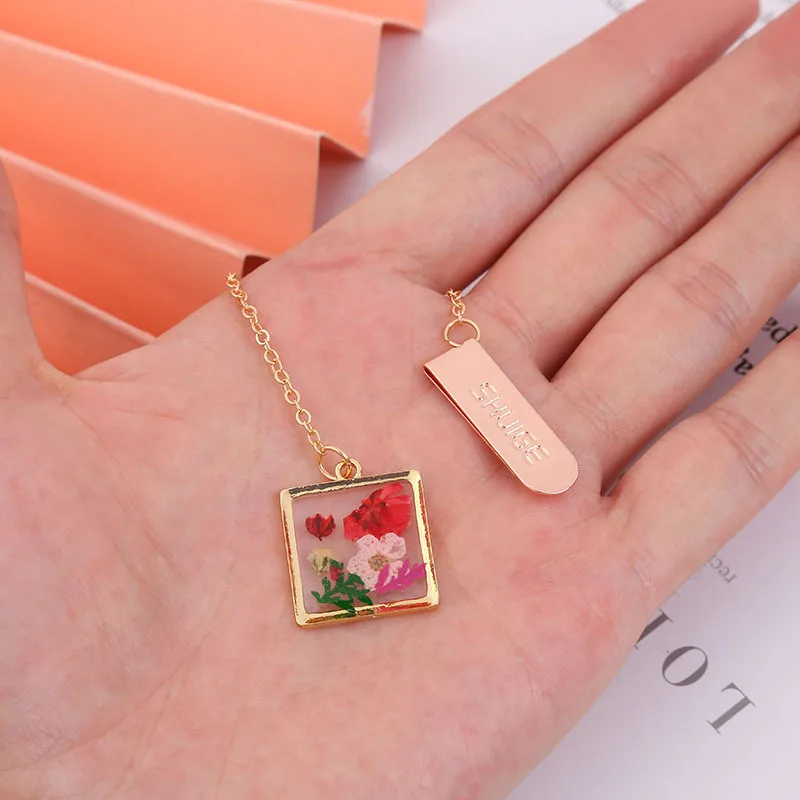 Small Fresh Crystal Square Embossed Bookmark - Creative Metal