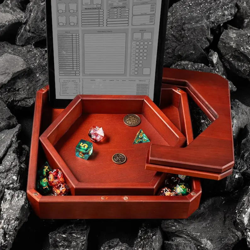 Hexagon Dice Box DnD and Dice Storage Wood Dice Tray DnD Accessories D ...