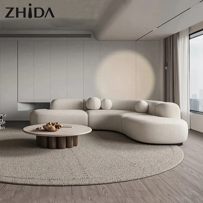 Modern Curved Sofa Set - Fabric Round White Living Room