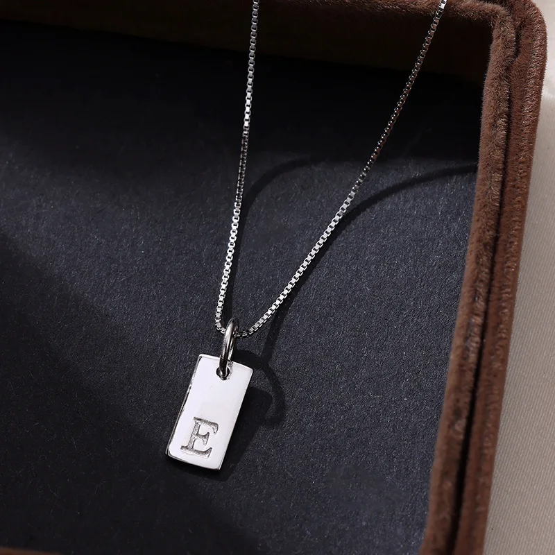 S925 Silver Simple Square Sign Letters Necklace Cold Wind Light Luxury ...
