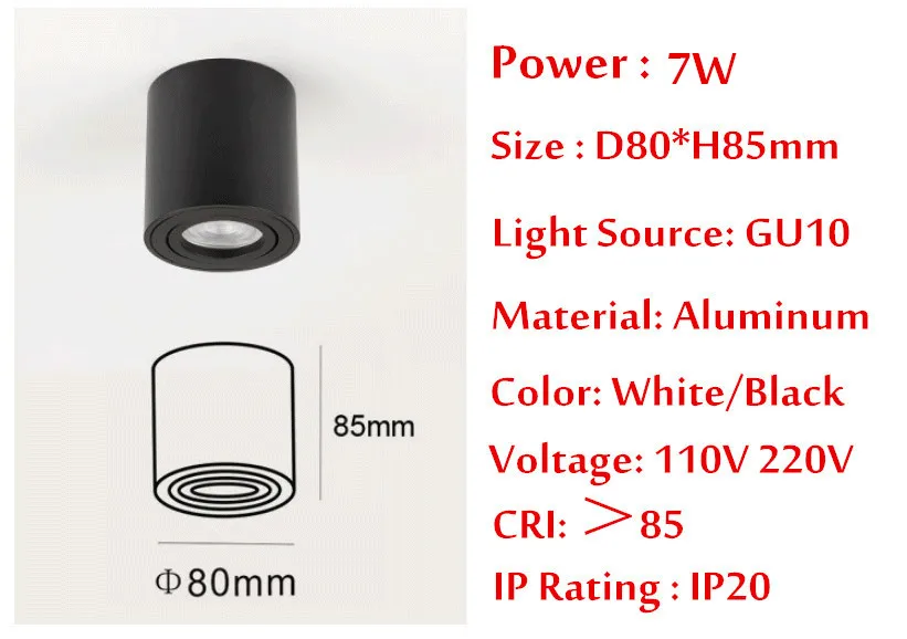 Surface Mounted Adjustable Led Trimless Downlight Round Gu10 Fixture ...