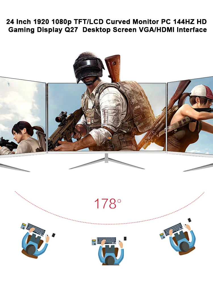 Monitor Game Layar Lebar 24 Inci,Monitor Game Lengkung Full Hd 1080p ...