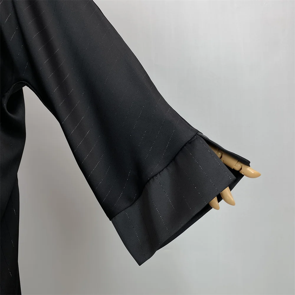 New Satin Modest Abaya Bifurcated Design Shiny Line Print Luxury Muslim ...