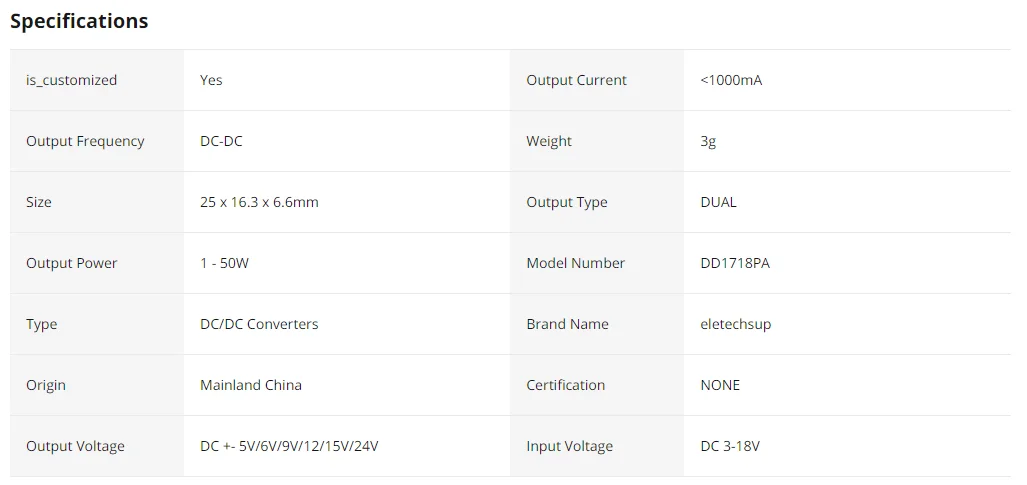 DD1718PA +- 5V 6V 9V 12V 15V 24v正负双输出电源DC DC升压升压转换器模块| Alibaba.com