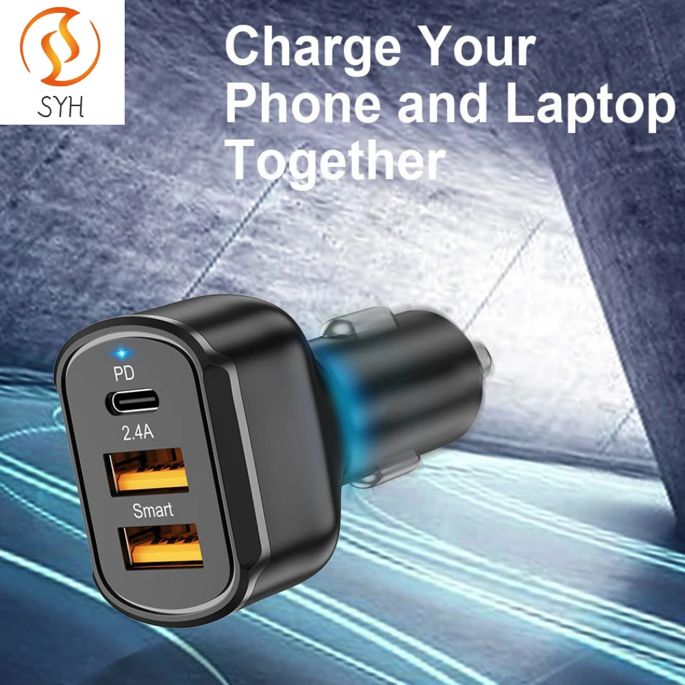 SYH Universal 30W 3 Ports PD+2.4A Dual USB Fast Charging Car Charger ...