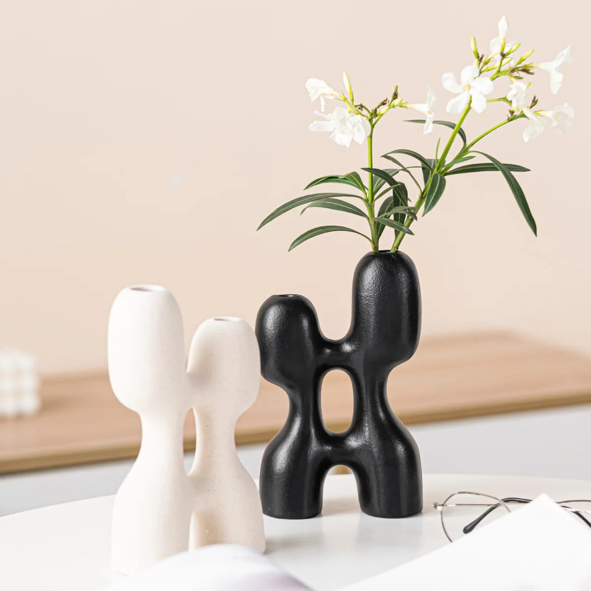 Modern Farmhouse Pottery Decorative For Porcelain Flower White Black ...