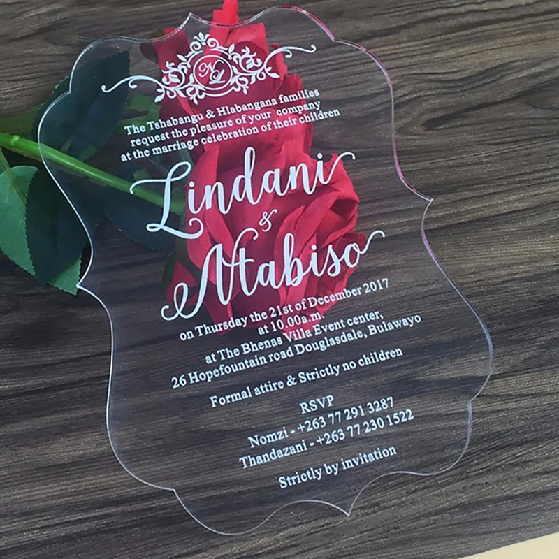 Customized DIY Plastic Invitation Card Acrylic Wedding Invitations