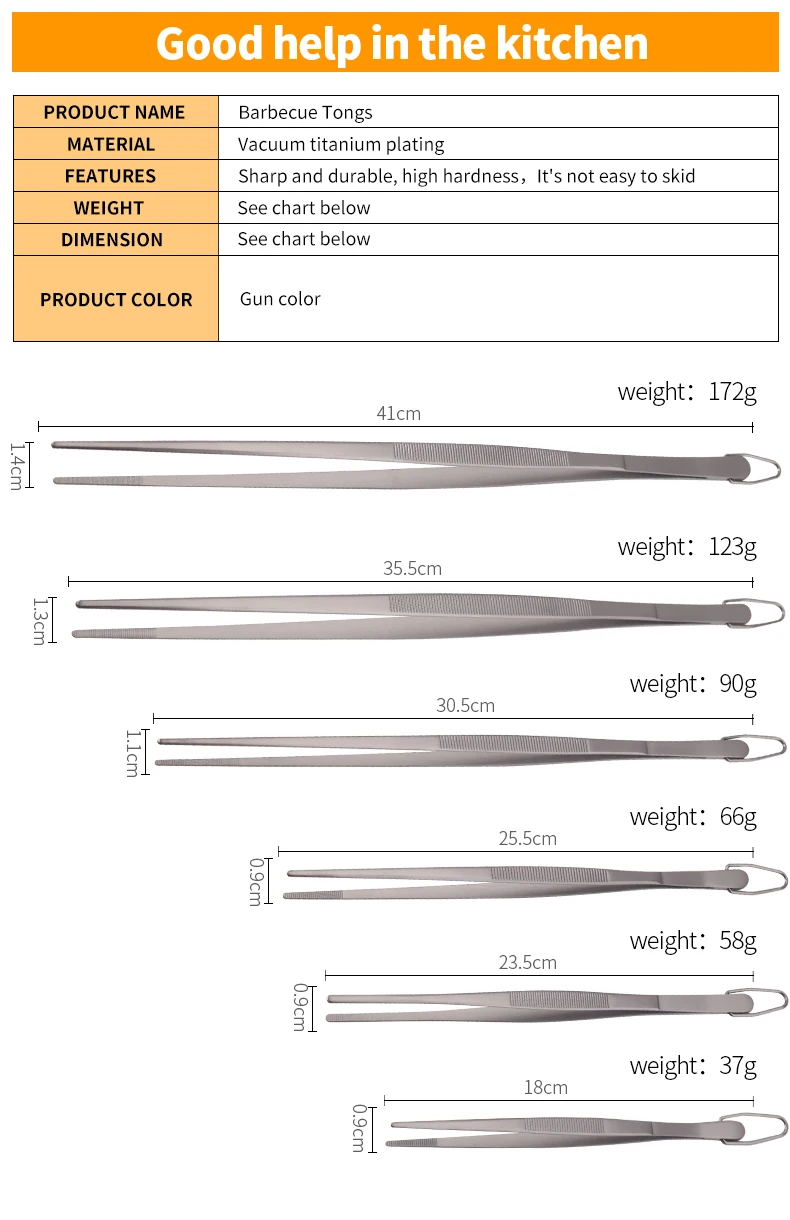 Durable 30cm Gunmetal Grey Stainless Steel Korean Bbq Clips Tongs For ...