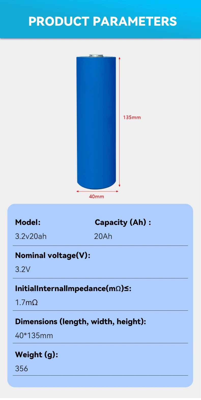 3.2v 20ah 40135 40138 33140 Cylindrical Lifepo4 Battery LFP 20ah Rechargeable Battery Lithium ...