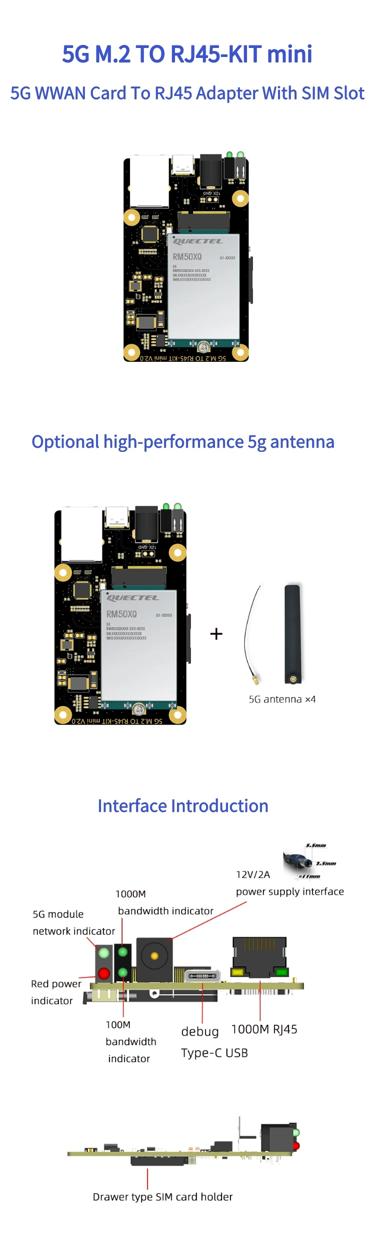 5g Wwan Card To Rj45 Adapter With Sim Slot 5g M.2 To Rj45-kit Mini ...