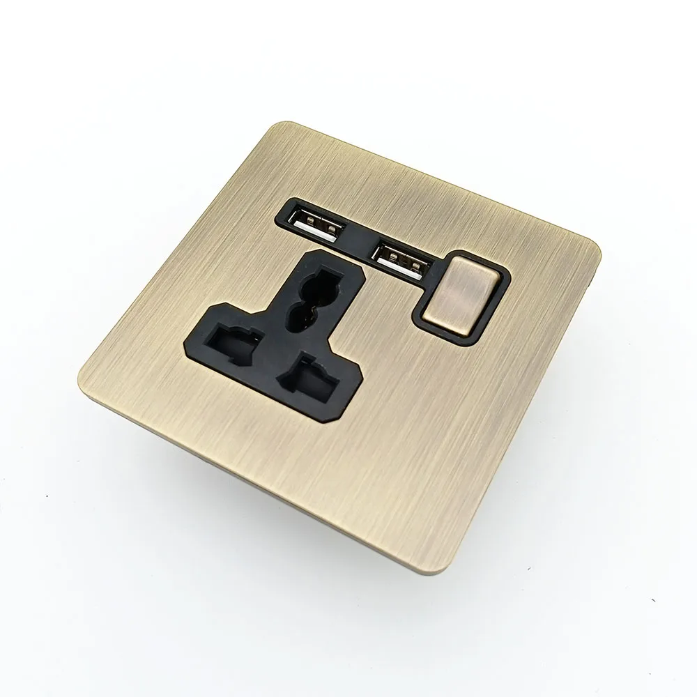 Bronzed Socket Brass Switched Socket Double USB Retro